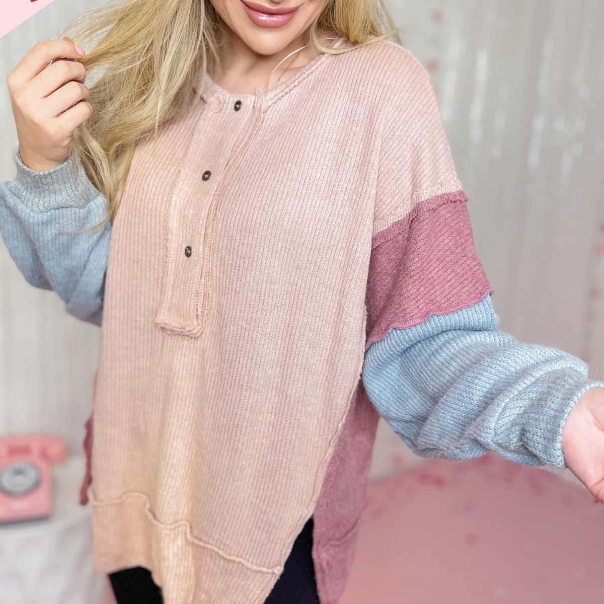 Harry Rib Color Block Henley Neck Oversized Top – Be You Boutique