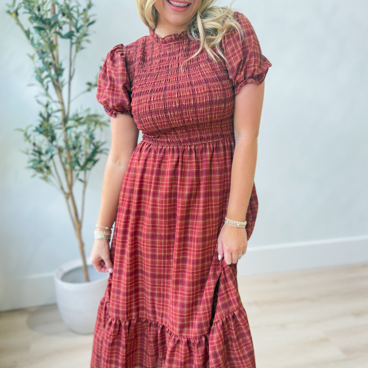 Mary Plaid Puff Sleeve Midi Dress – Be You Boutique