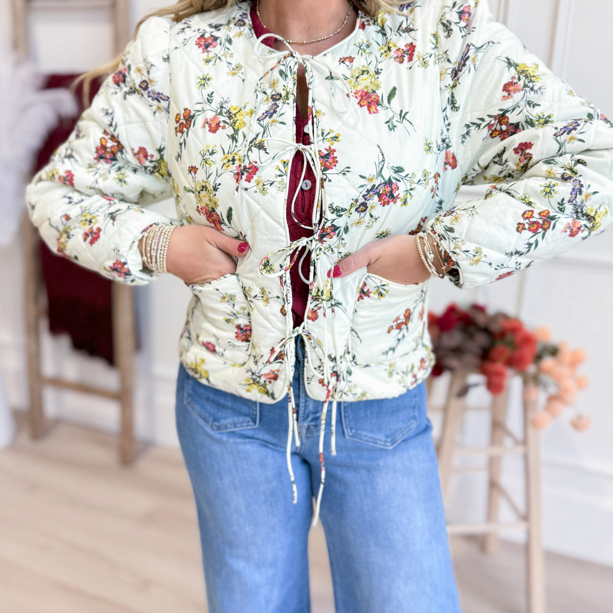 Tori Floral Quilted Tie Front Jacket *FINAL SALE* – Be You Boutique
