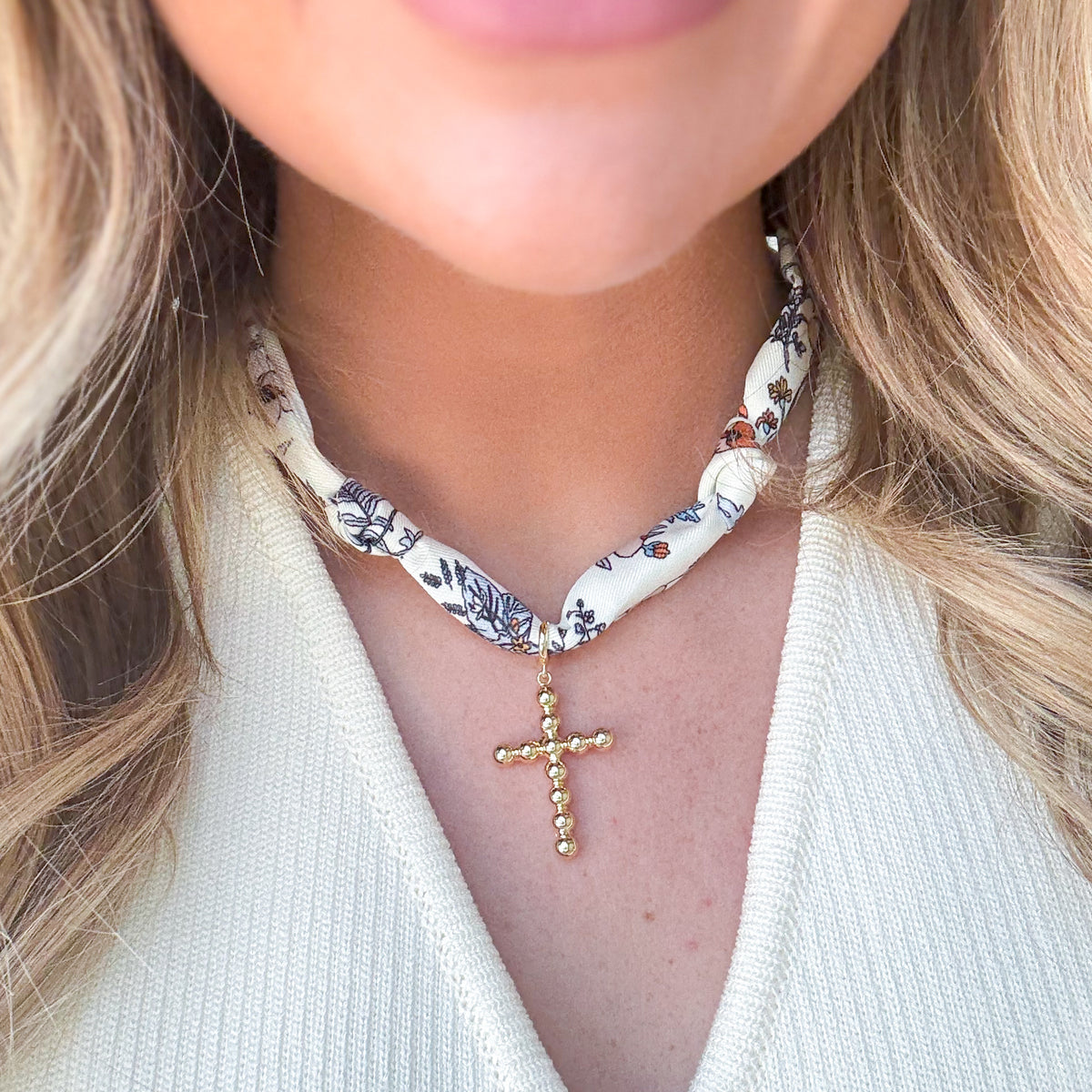 Beige Scarf 1.25" Bubble Cross Necklace – Be You Boutique