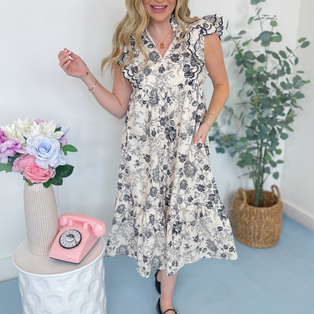 Susie Floral Print Scalloped Ruffle Dress – Be You Boutique