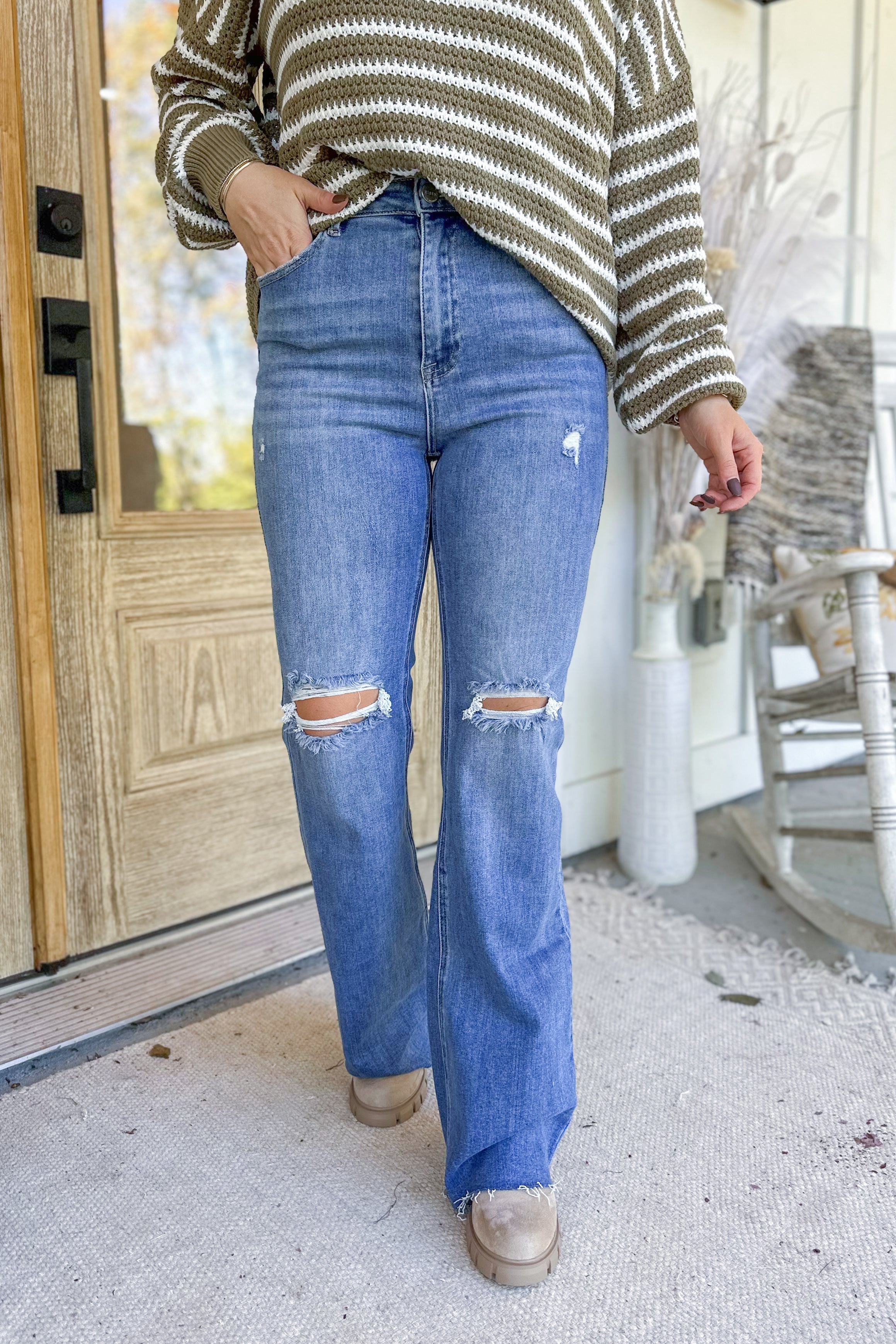 Risen Theo High Rise Distressed Flare Jeans 1 3XL
