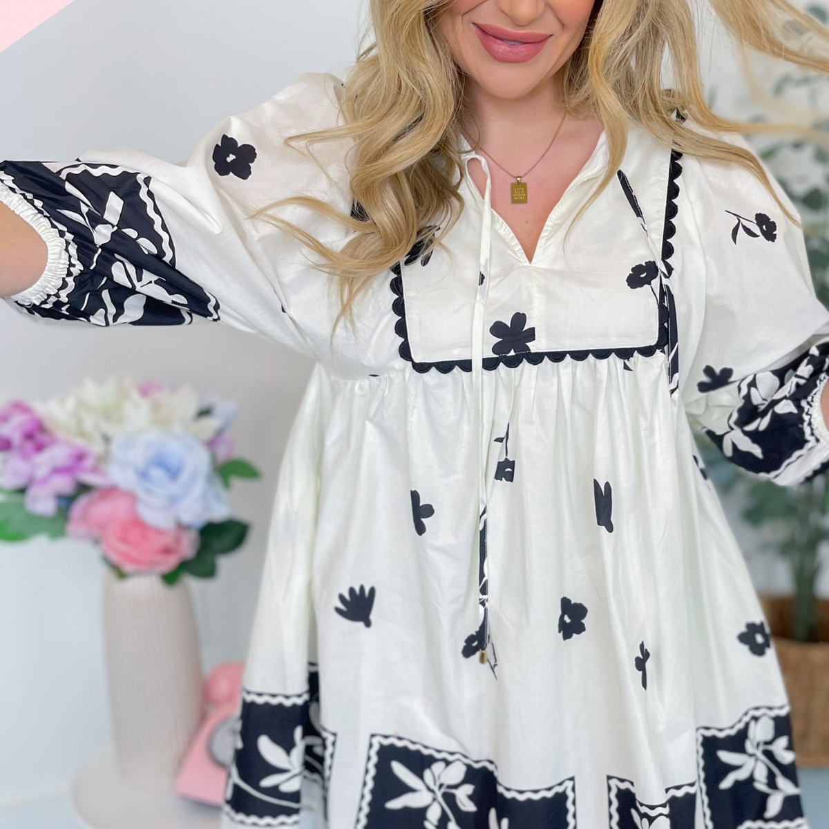 Lyla Floral Stenciled Scalloped Dress – Be You Boutique